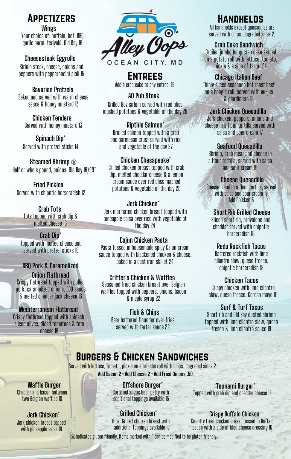 Alley Oops Menu | Restaurants Ocean City MD | Seafoood, Burgers